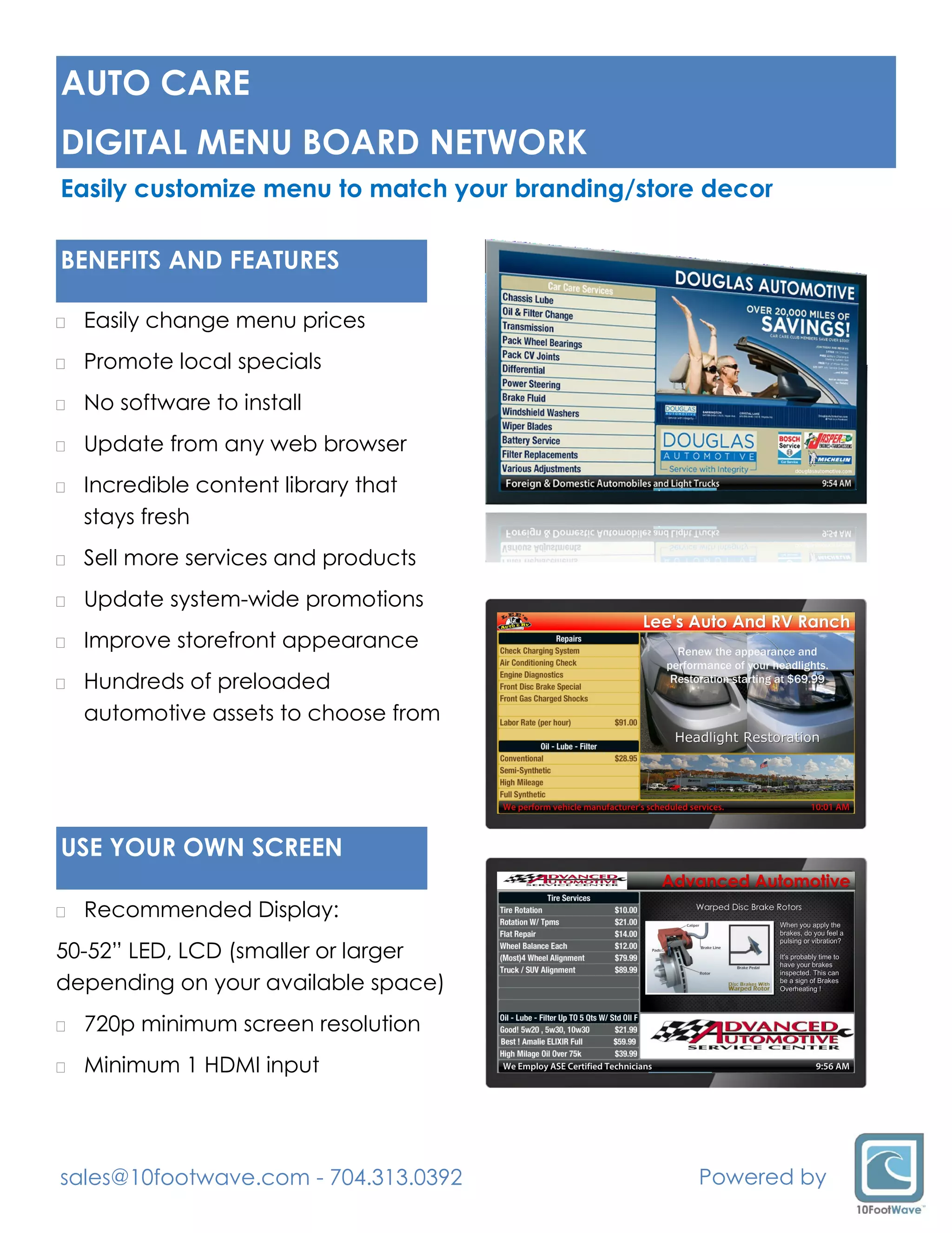 Auto Repair Digital Menu Board | PDF