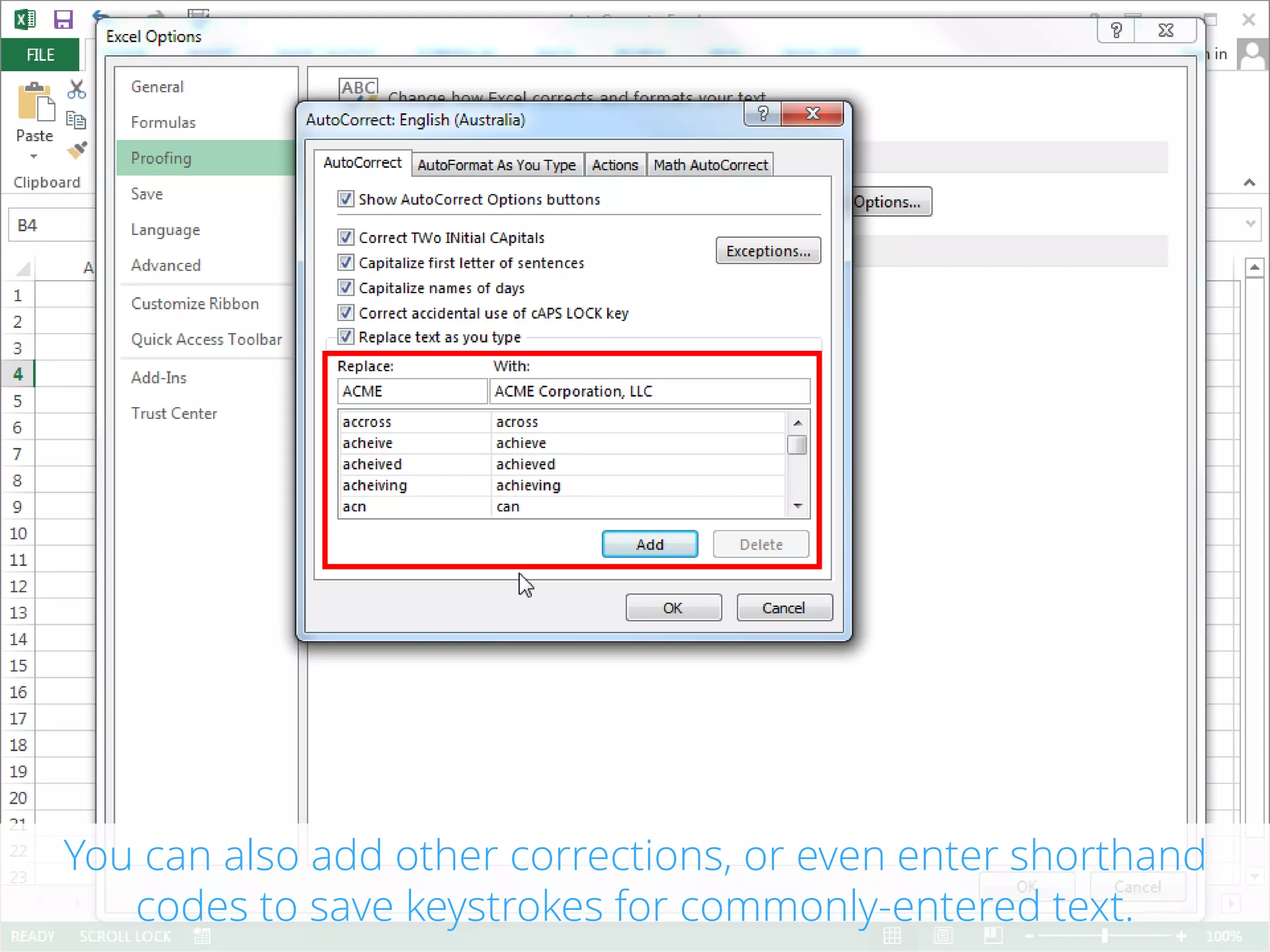 AutoCorrect - Excel 2013 Tutorial | PPT