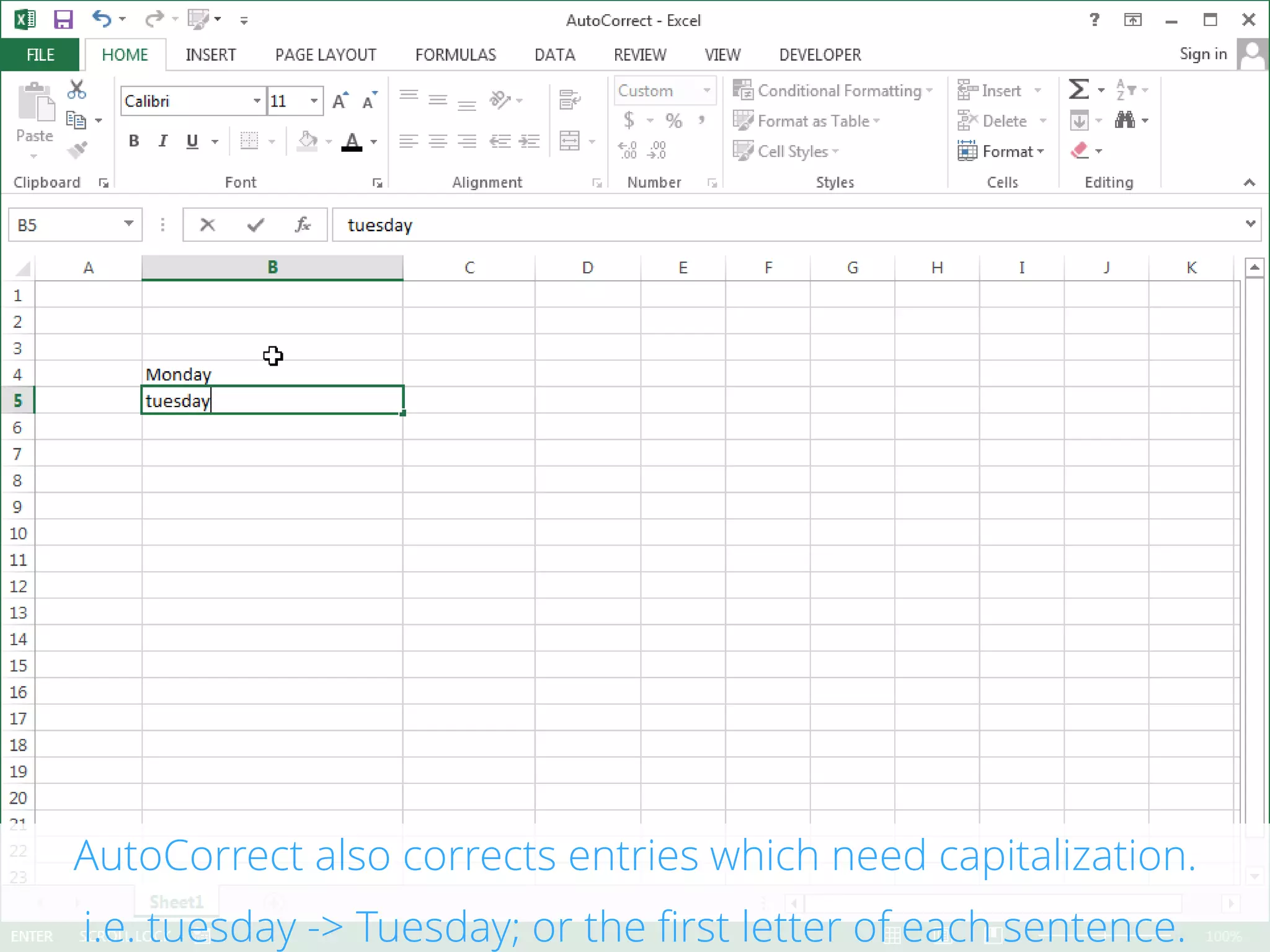 AutoCorrect - Excel 2013 Tutorial | PPT
