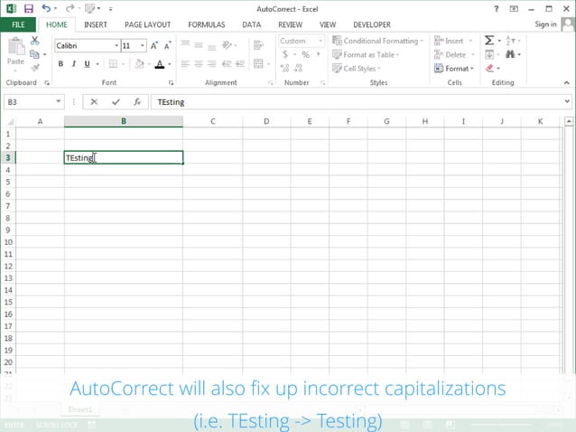 AutoCorrect - Excel 2013 Tutorial | PPT