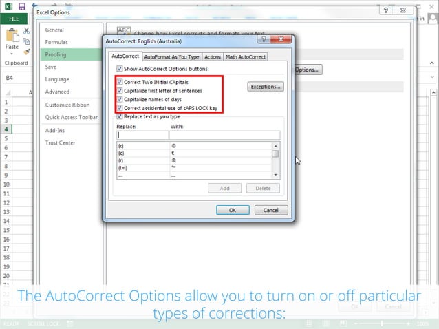 AutoCorrect - Excel 2013 Tutorial