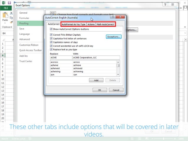 AutoCorrect - Excel 2013 Tutorial