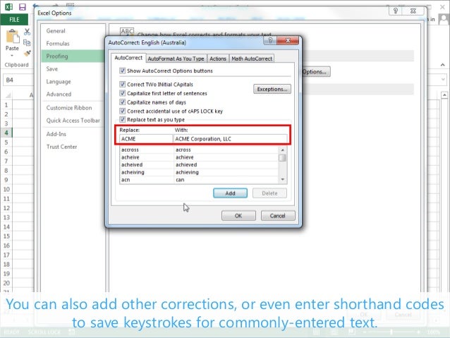 AutoCorrect - Excel 2013 Tutorial