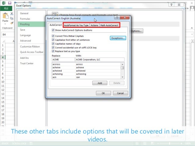 AutoCorrect - Excel 2013 Tutorial