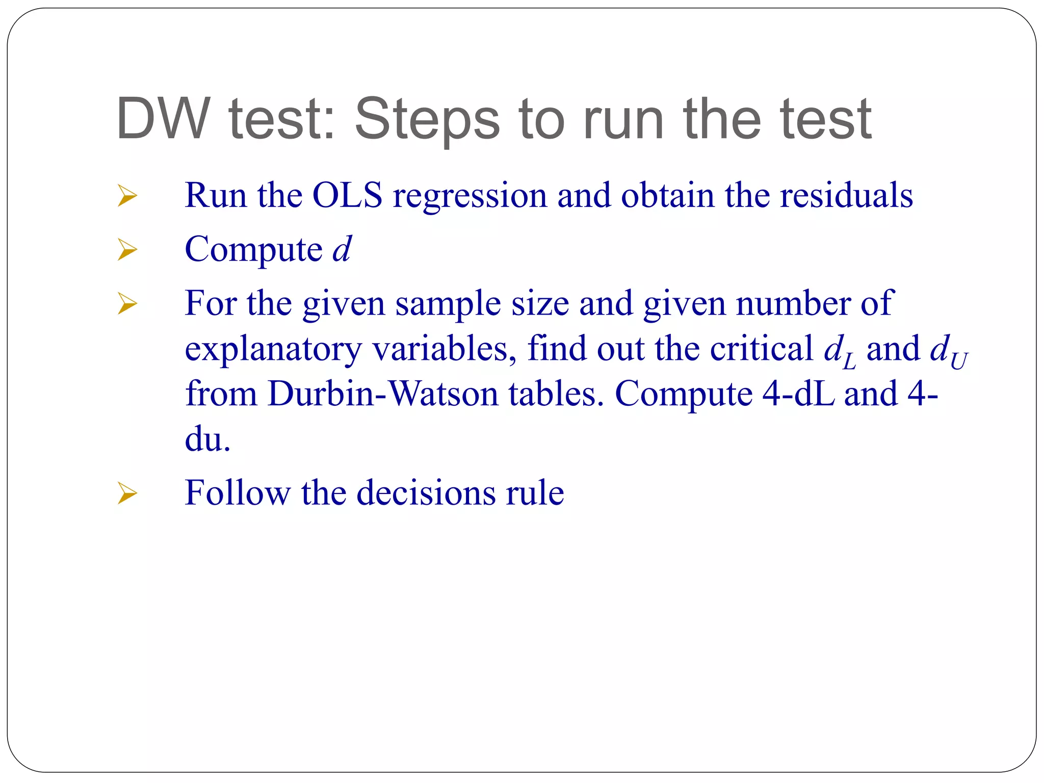 Autocorrelation- Detection- part 1- Durbin-Watson d test | PPT