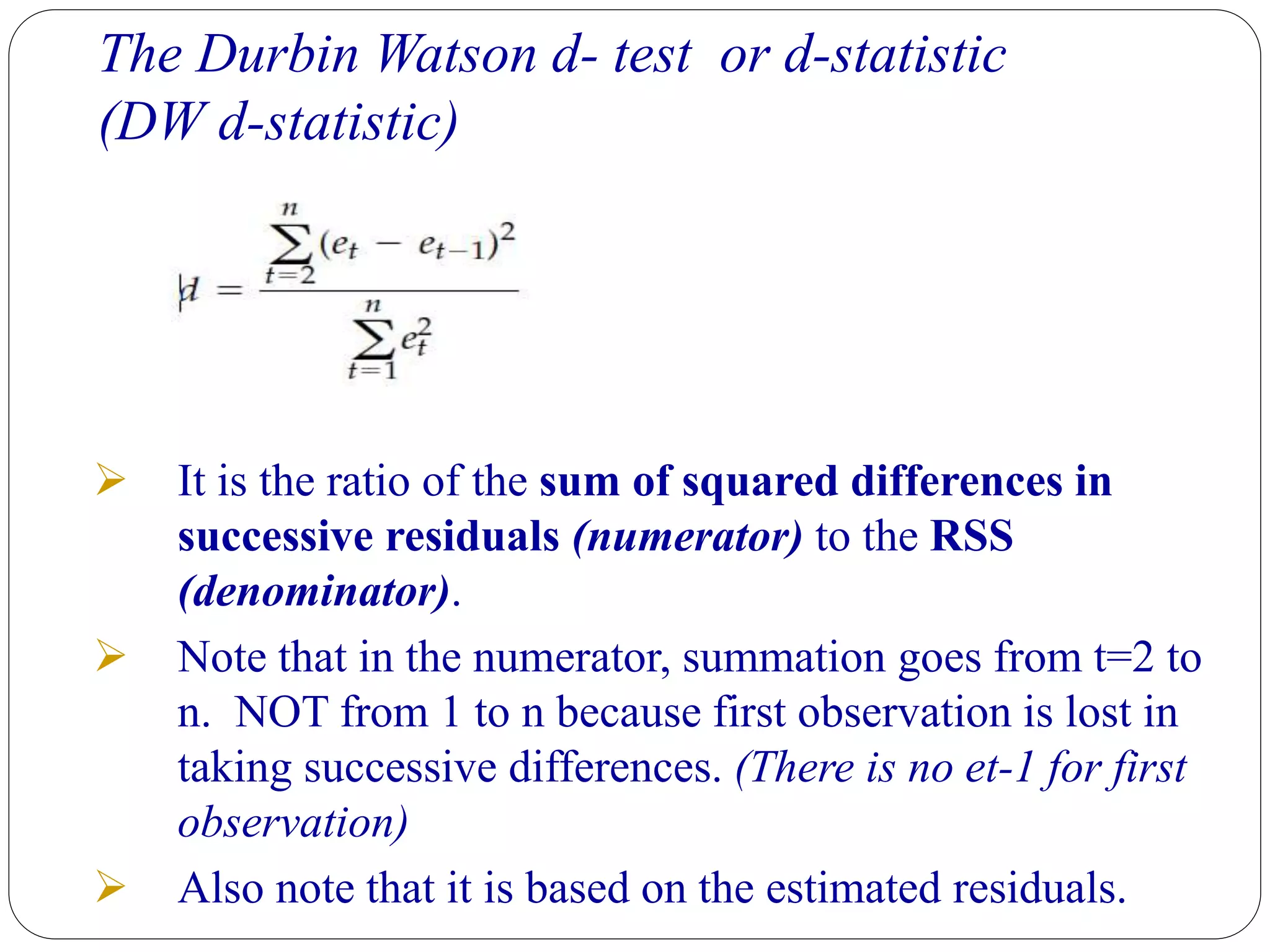 Autocorrelation- Detection- part 1- Durbin-Watson d test | PPT