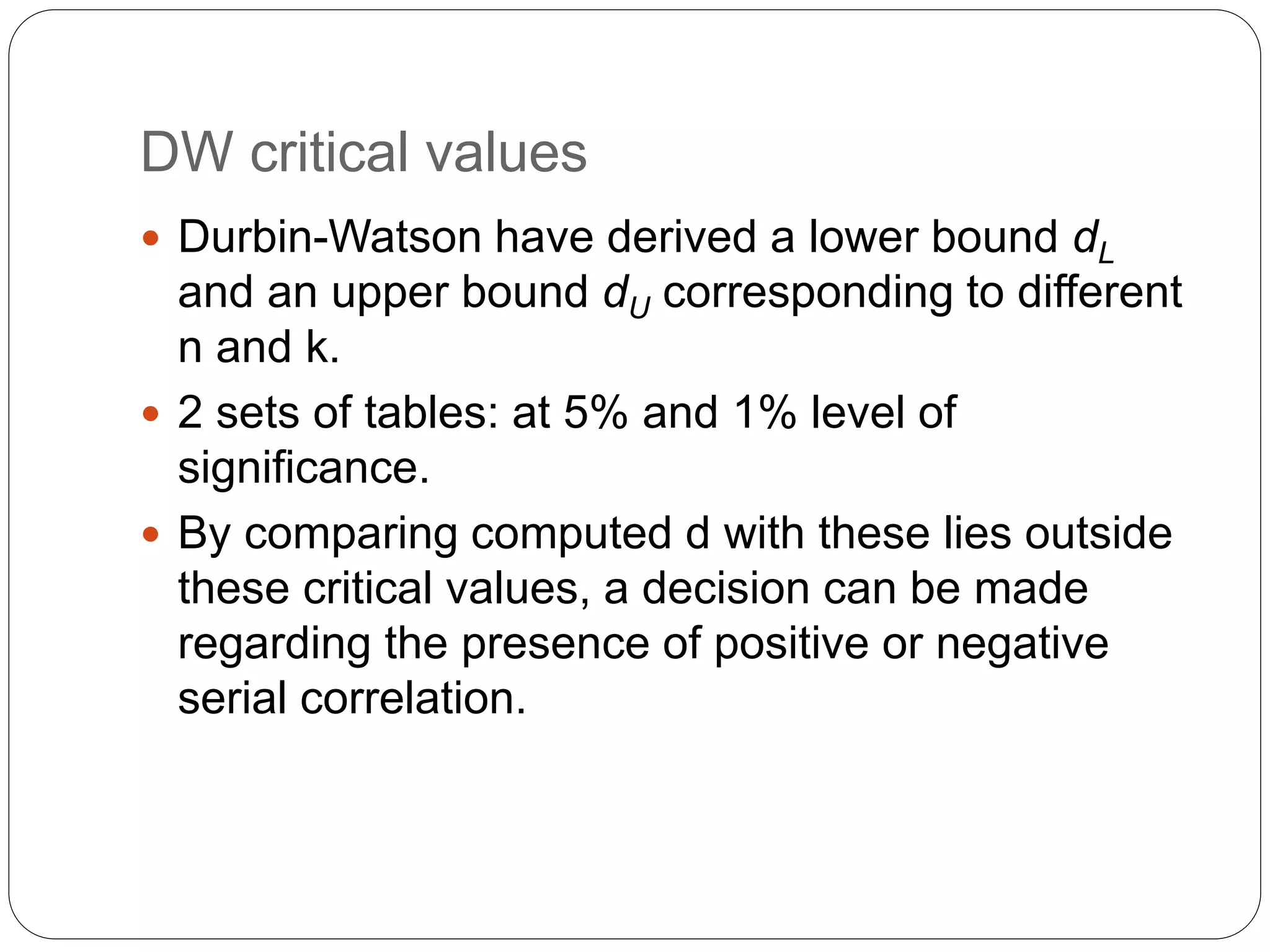 Autocorrelation- Detection- part 1- Durbin-Watson d test | PPT