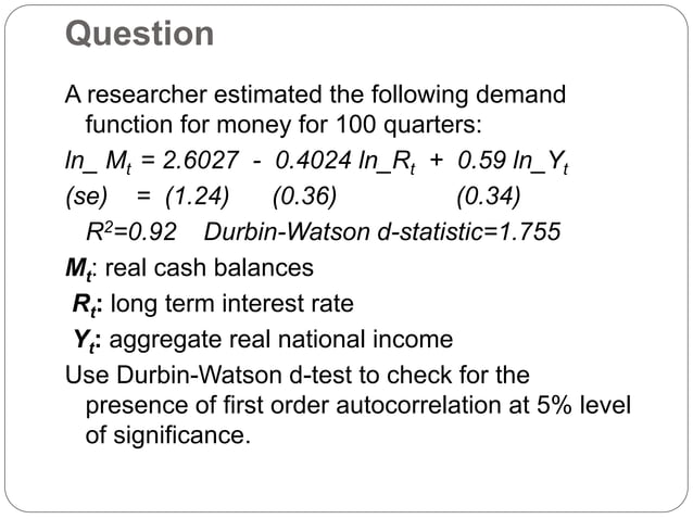Autocorrelation Detection Part 1 Durbin Watson D Test Ppt
