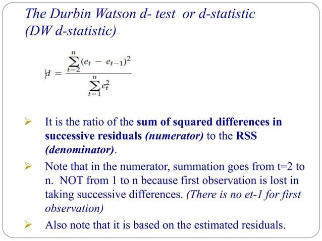 Autocorrelation Detection Part 1 Durbin Watson D Test Ppt