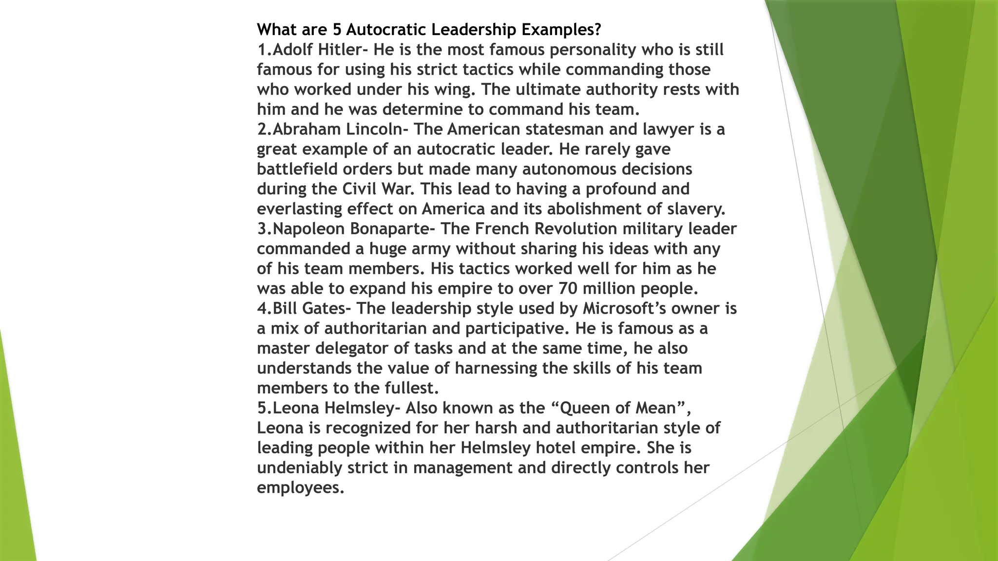 AUTOCRATIC LEADERSHIP WHICH IS VERY GOOD | PPTX