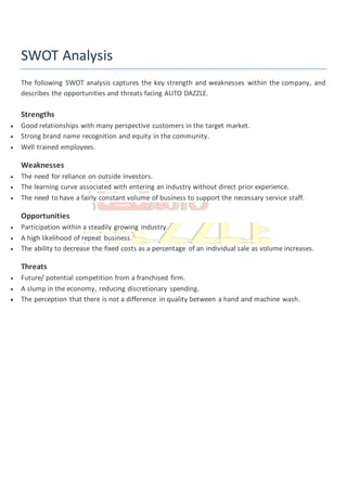 Business Plan for Car Wash - Auto dazzle | DOCX