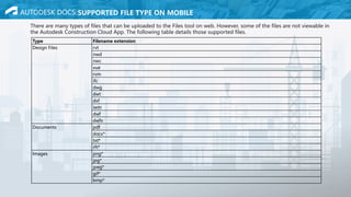 AUTODESK DOCS_SYSTEM REQUIREMENTS, FILE TYPES, TOOL LIMITATION.pptx