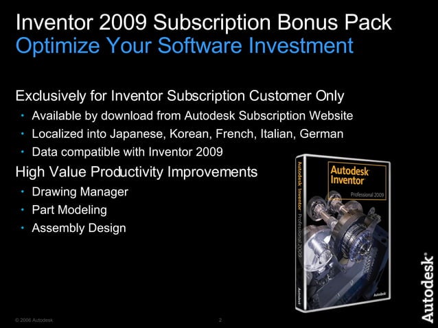 Autodeskinventor2009subscriptionbonuspack0 1 | PPT