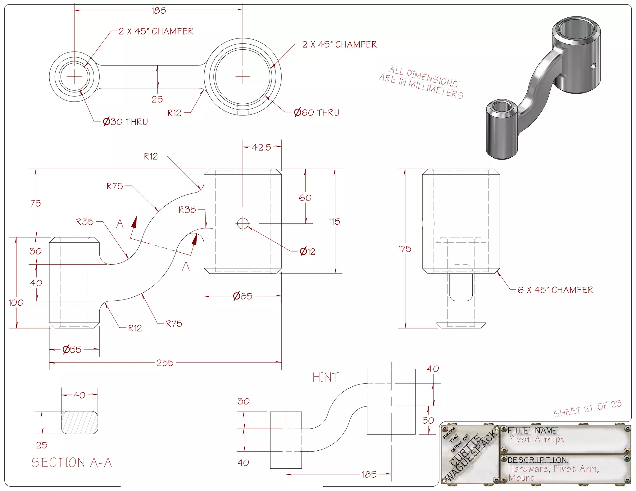 Autodesk inventor practice part drawings | PDF