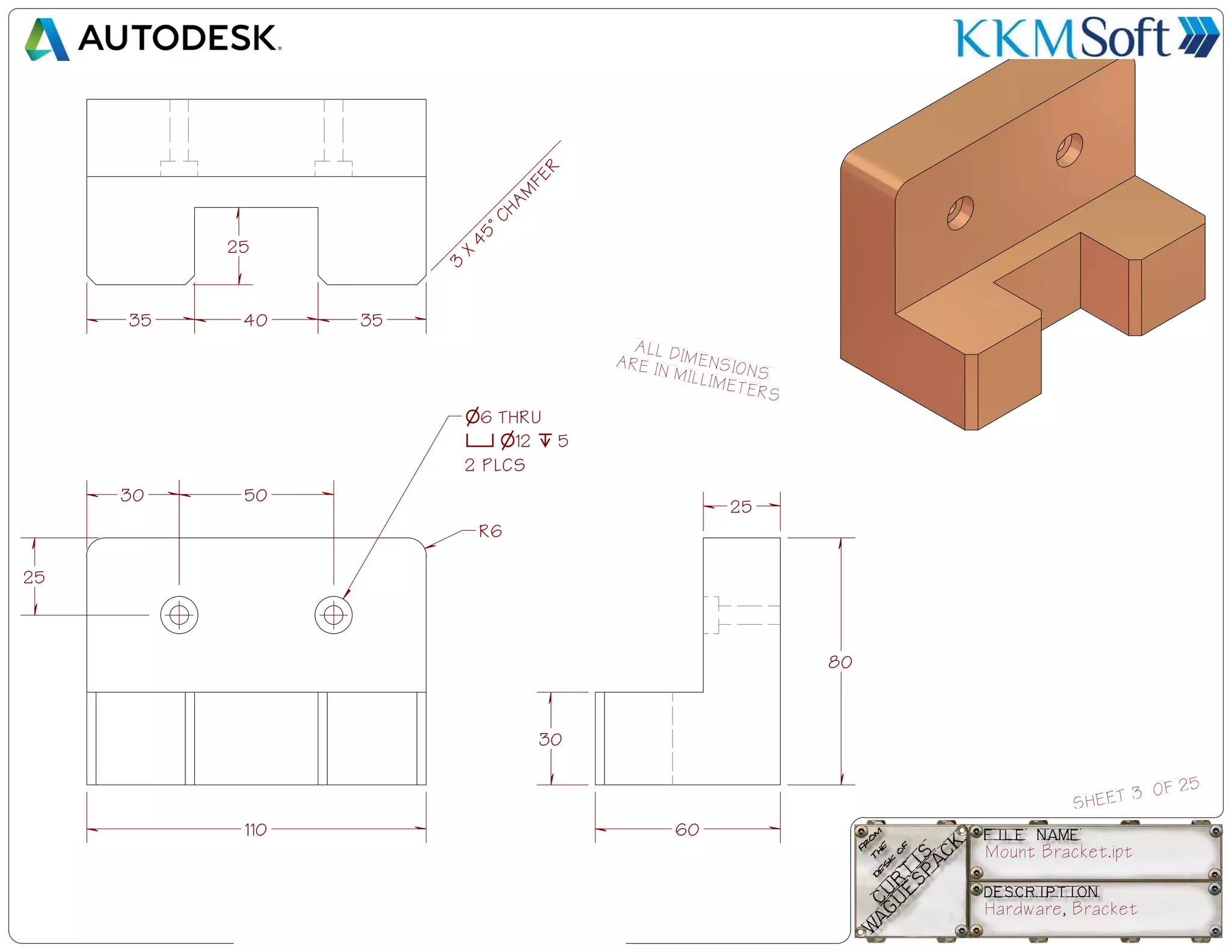 Autodesk inventor practice part drawings | PDF