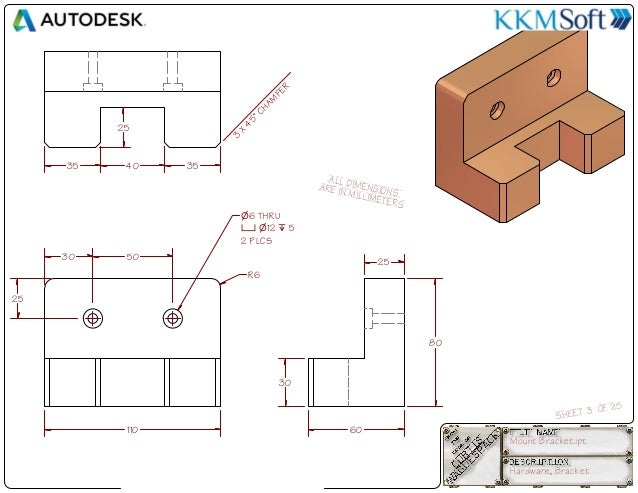 Autodesk inventor practice part drawings