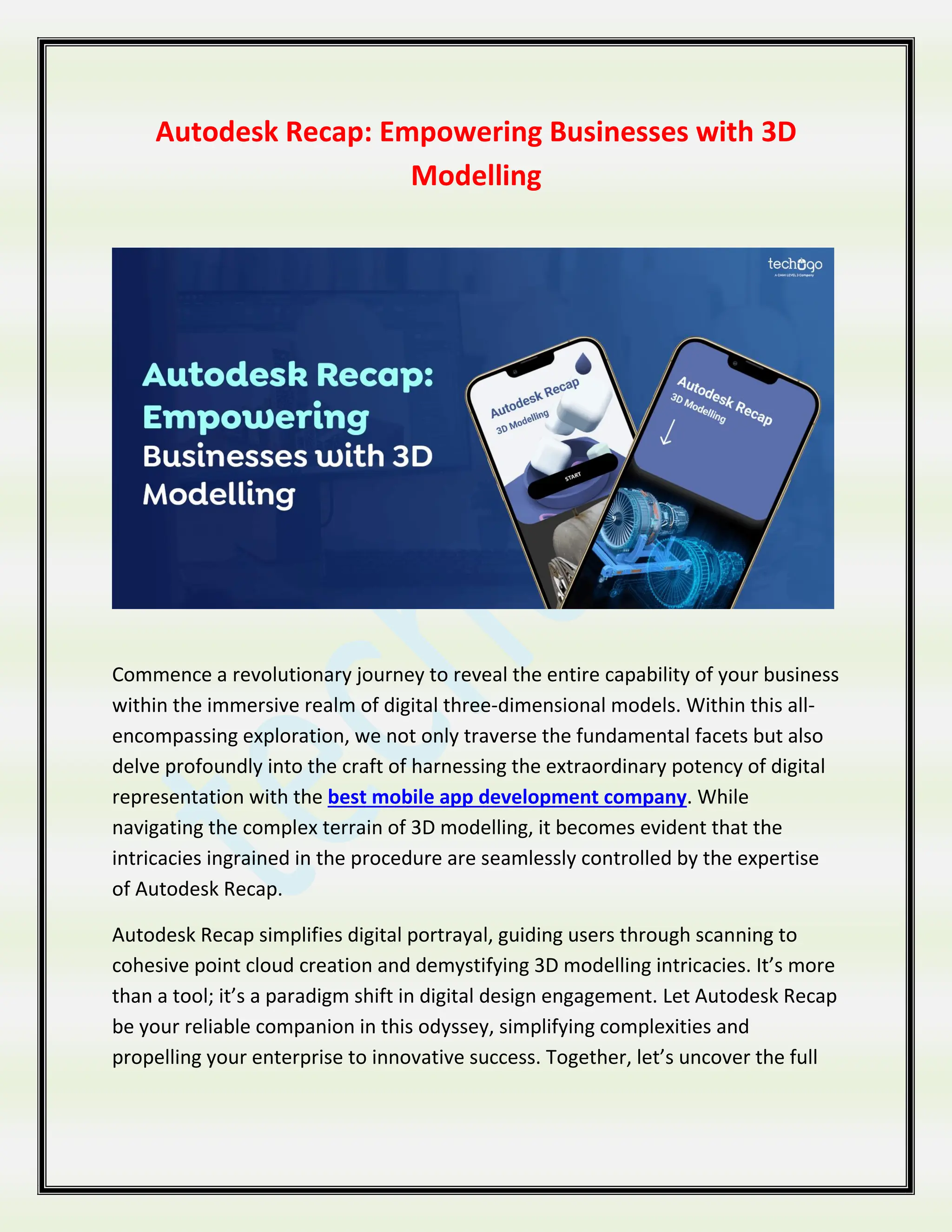 Autodesk Recap Empowering Businesses with 3D Modelling | PDF