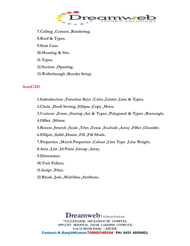 Autodesk revit mep training in trichy@dreamweb technosolutions | DOCX