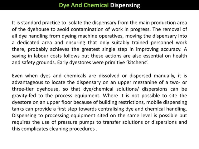 Auto dosing and dispensing systems For Dye house | PPTX | Chemistry ...