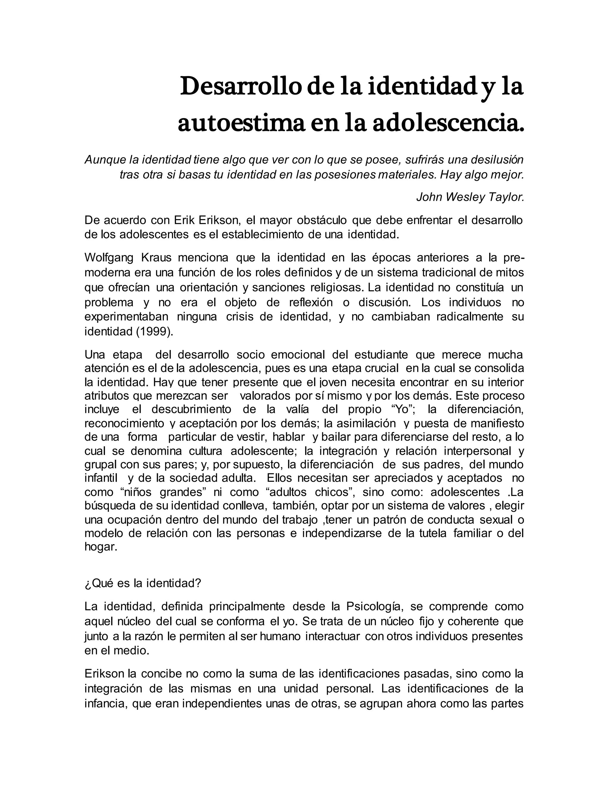 Autoestima e-identidad | DOCX