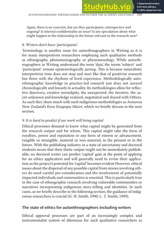 Autoethnographic Writing Inside And Outside The Academy And Ethics | PDF
