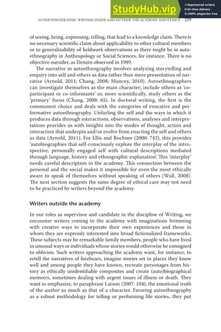 Autoethnographic Writing Inside And Outside The Academy And Ethics | PDF