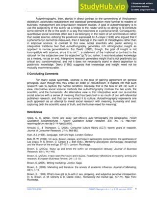 Autoethnography And Subjective Experience In Marketing And Consumer ...