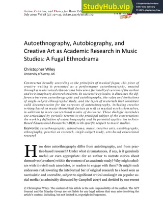 Autoethnography, Autobiography, and Creative Art as Academic Research ...