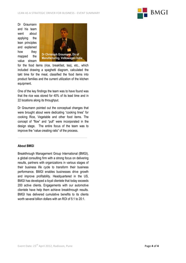 BMGI Automotive Industry Event - Executive Summary | PDF