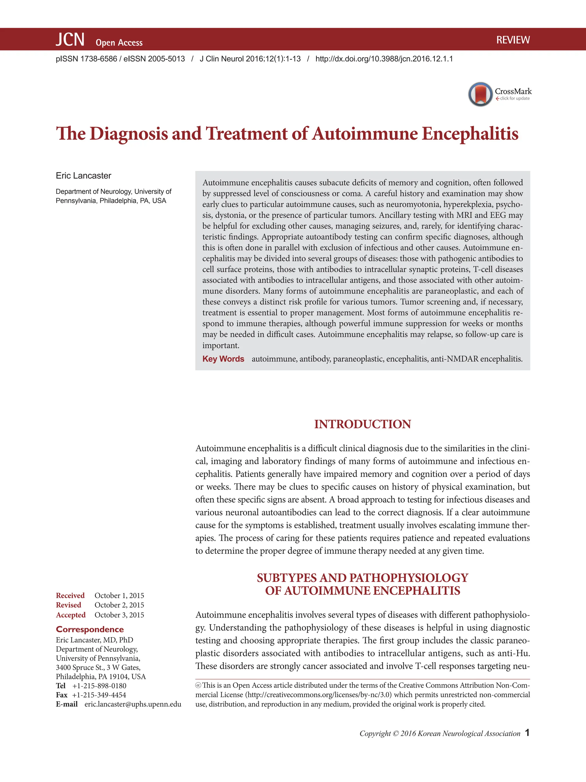 Autoimmune Encephalitis.pdf (Chẩn đoán và điều trị Viêm não tự miễn) | PDF