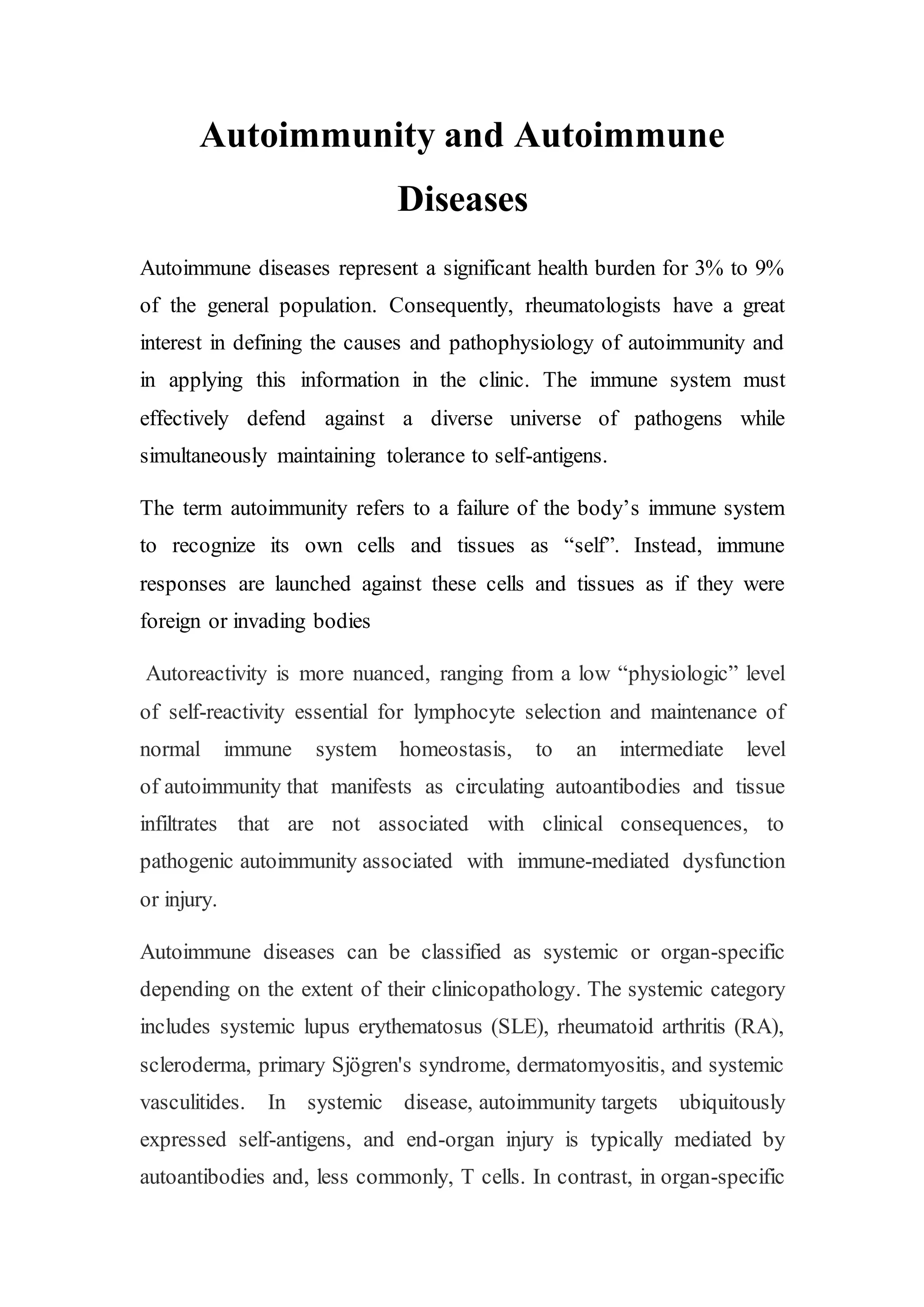 Autoimmunity and autoimmune diseases | DOCX