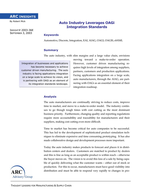 Auto Industry Leverages OAGi Integration Standards | PDF