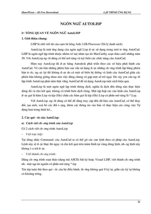 Tài liệu tự học Auto lisp | PDF