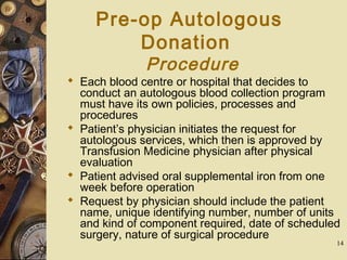 Autologous blood donation and transfusion | PPT