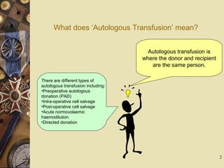 Autologous blood donation and transfusion | PPT