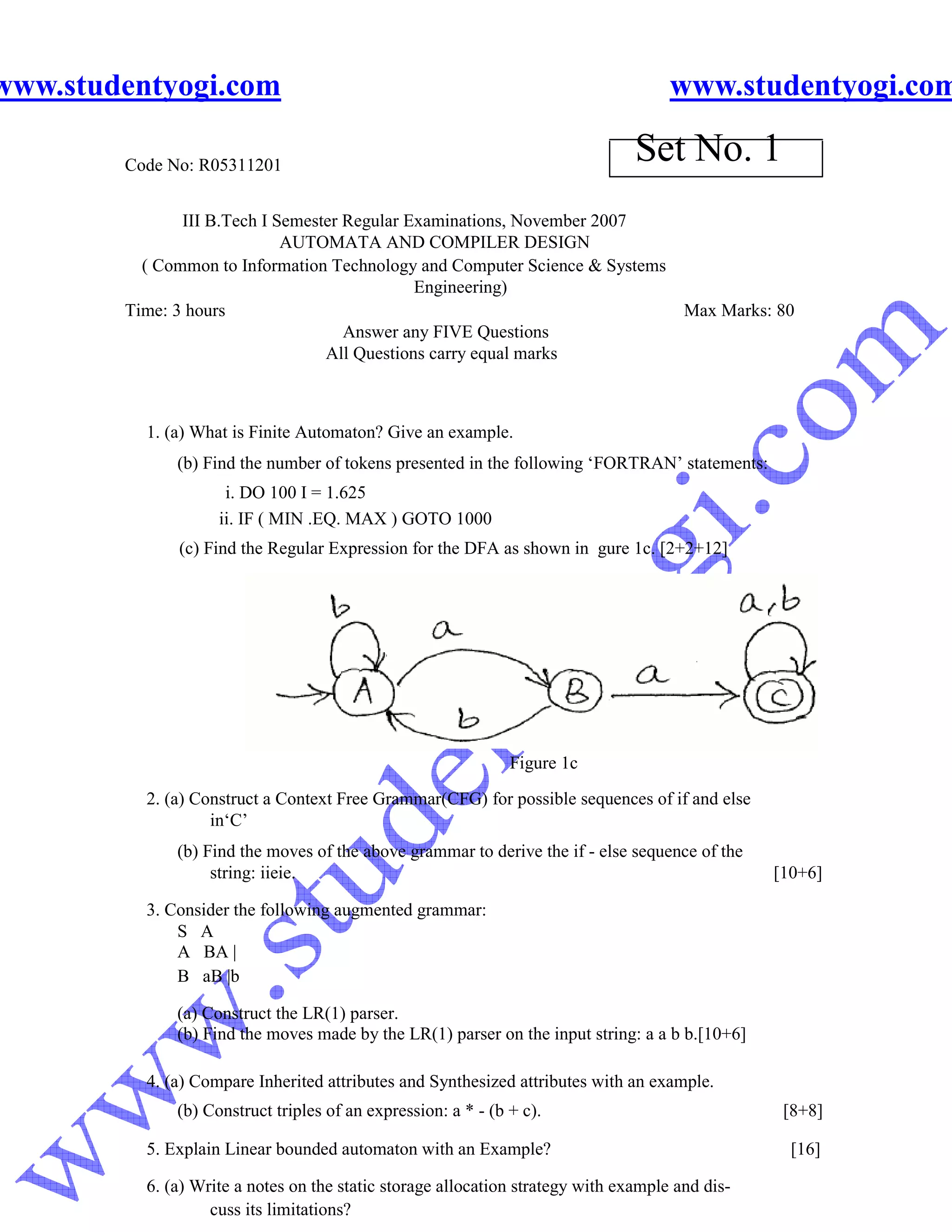 Automata And Compiler Design Pdf Programming Languages Computing