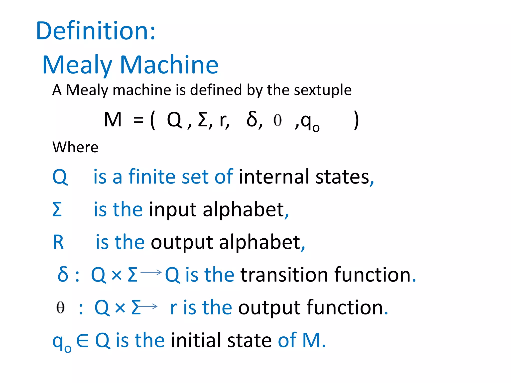 Finite state Transducers and mealy Machine | PPTX