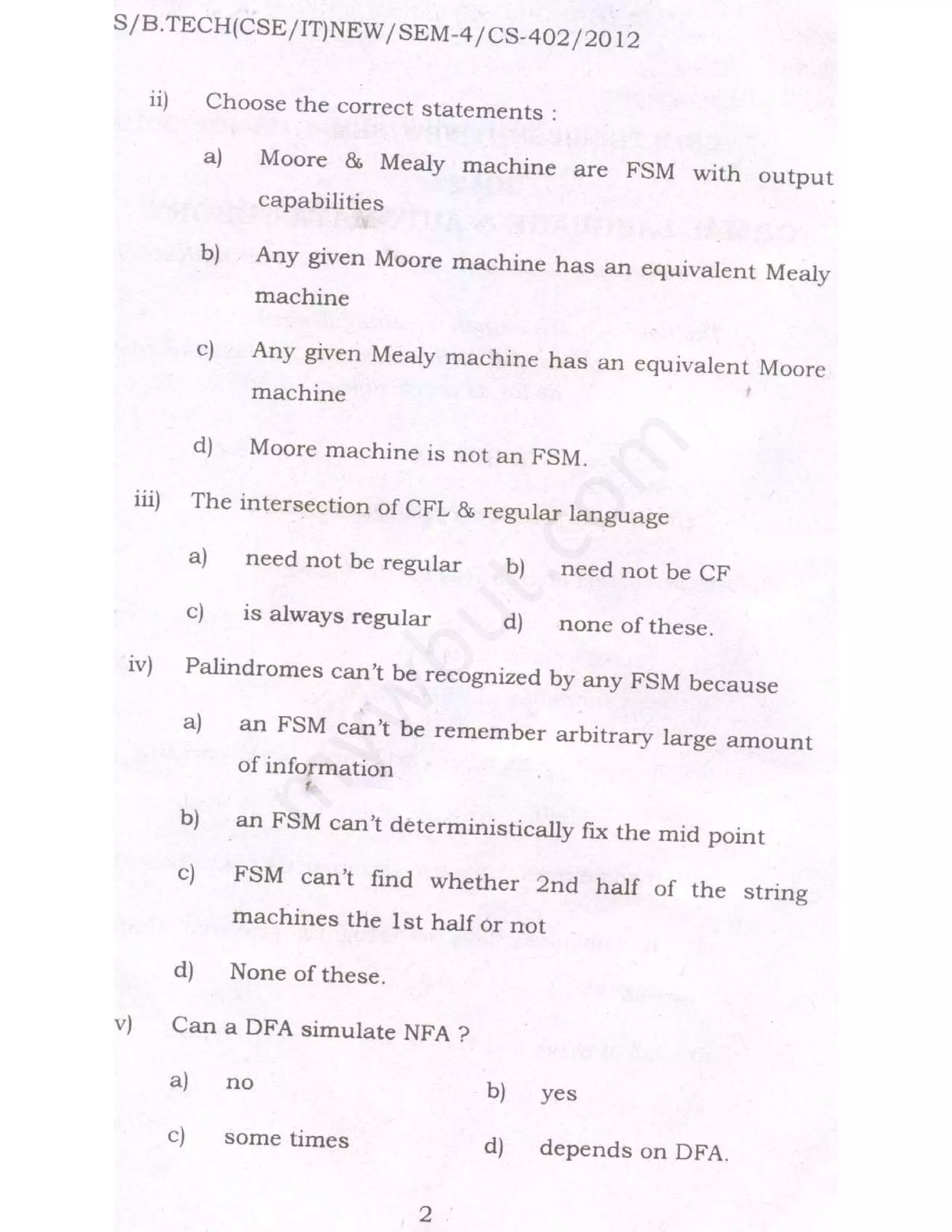 Automata Question paper 2012 & Answers | PDF