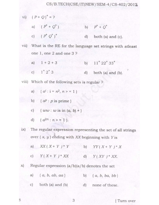 Automata Question paper 2012 & Answers | PDF