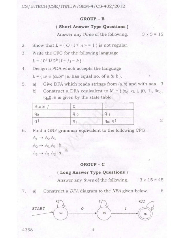 Automata Question paper 2012 & Answers | PDF