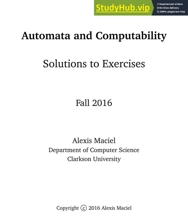 Automata And Computability Solutions To Exercises Fall 2016 | PDF ...