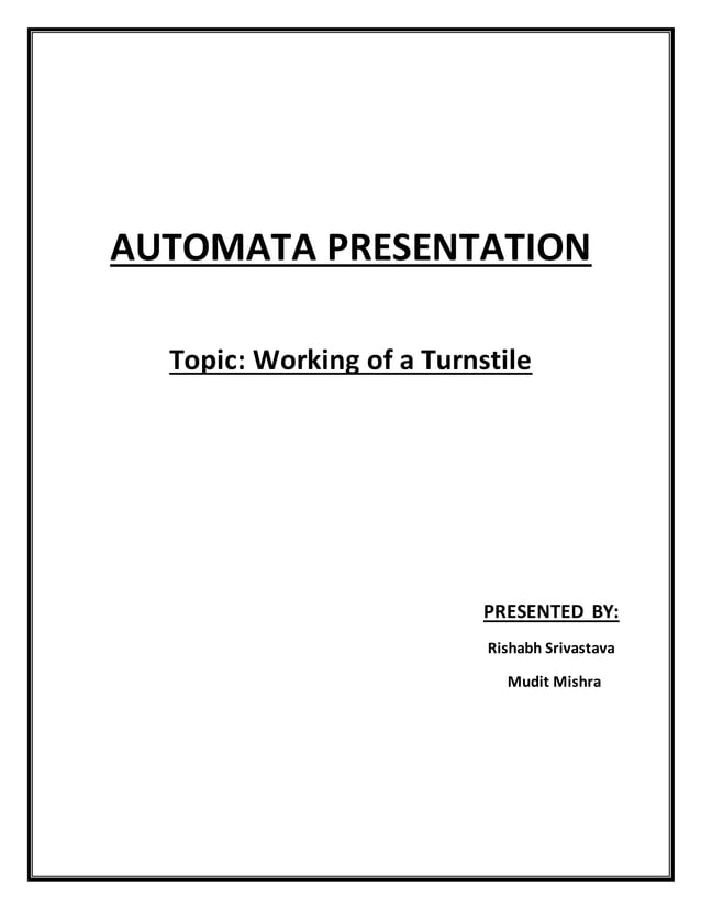 CONSTRUCTION OF A TURNSTILE USING FINITE AUTOMATA | DOCX | Physics ...