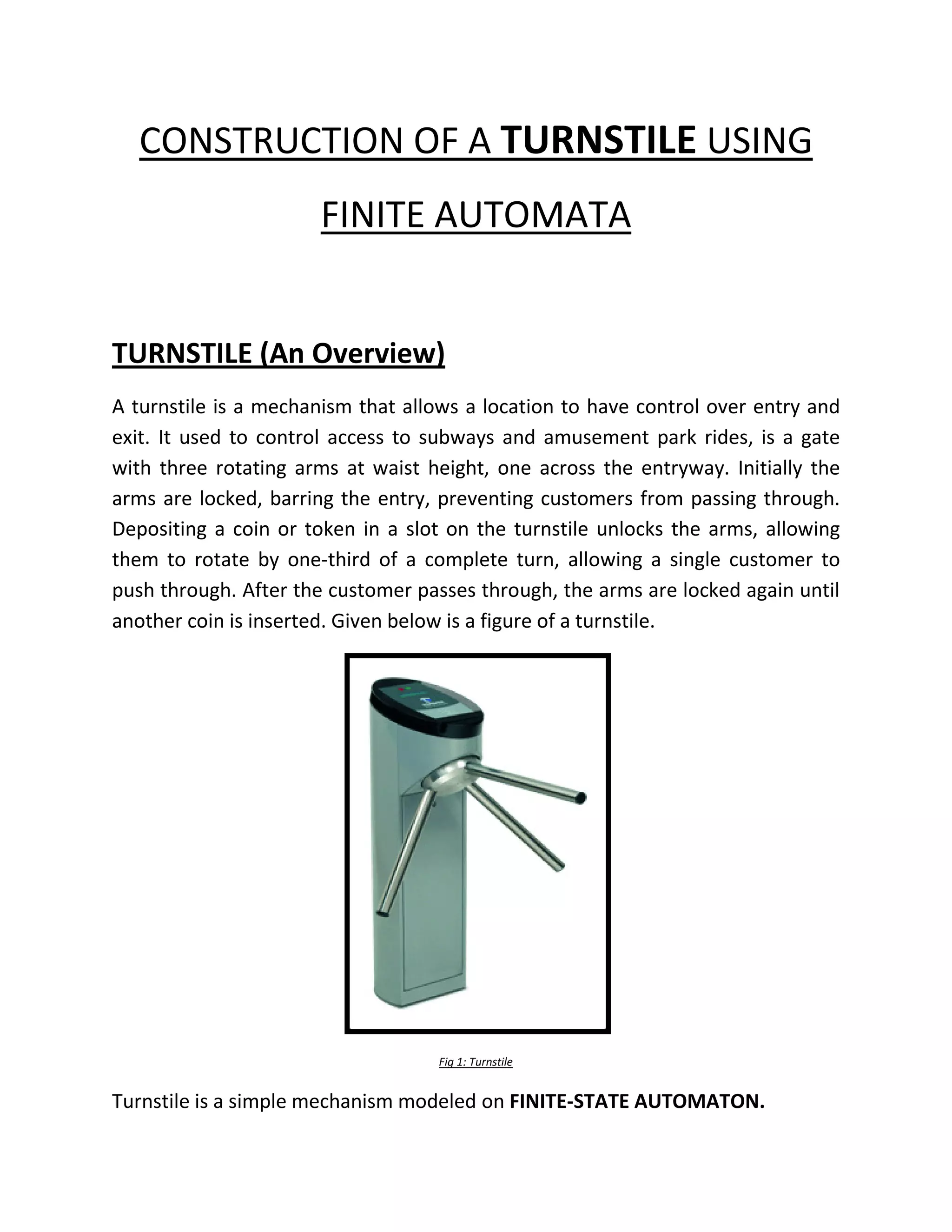 Automata Presentation - Construction of a Turnstile | PDF