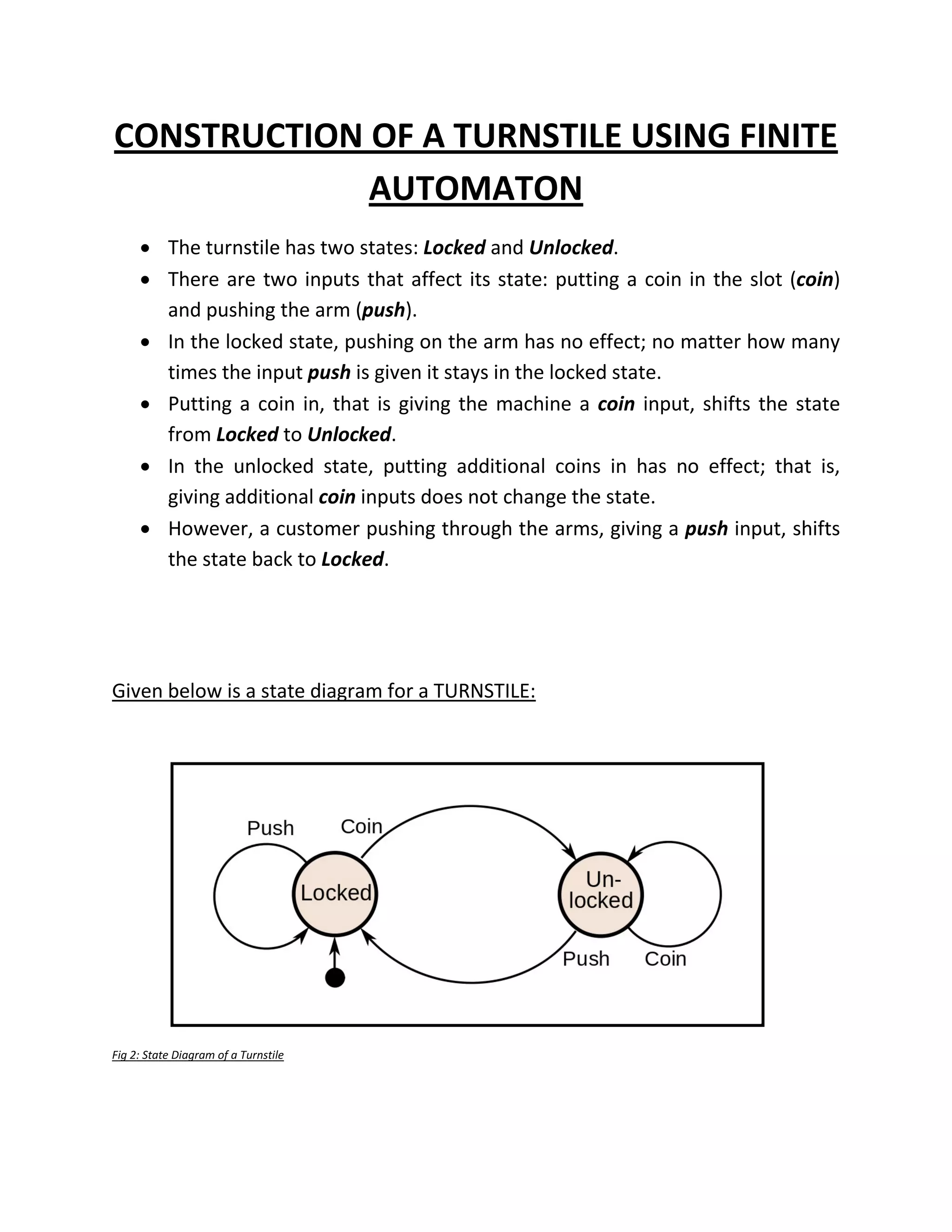 Automata Presentation - Construction of a Turnstile | PDF