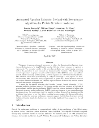 Automated alphabet reduction with evolutionary algorithms for protein structure prediction | PDF ...