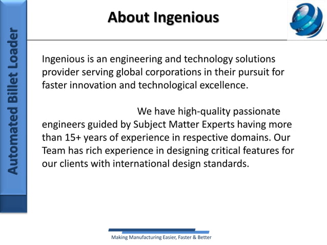 Automated billet loader - ingenious | PPT