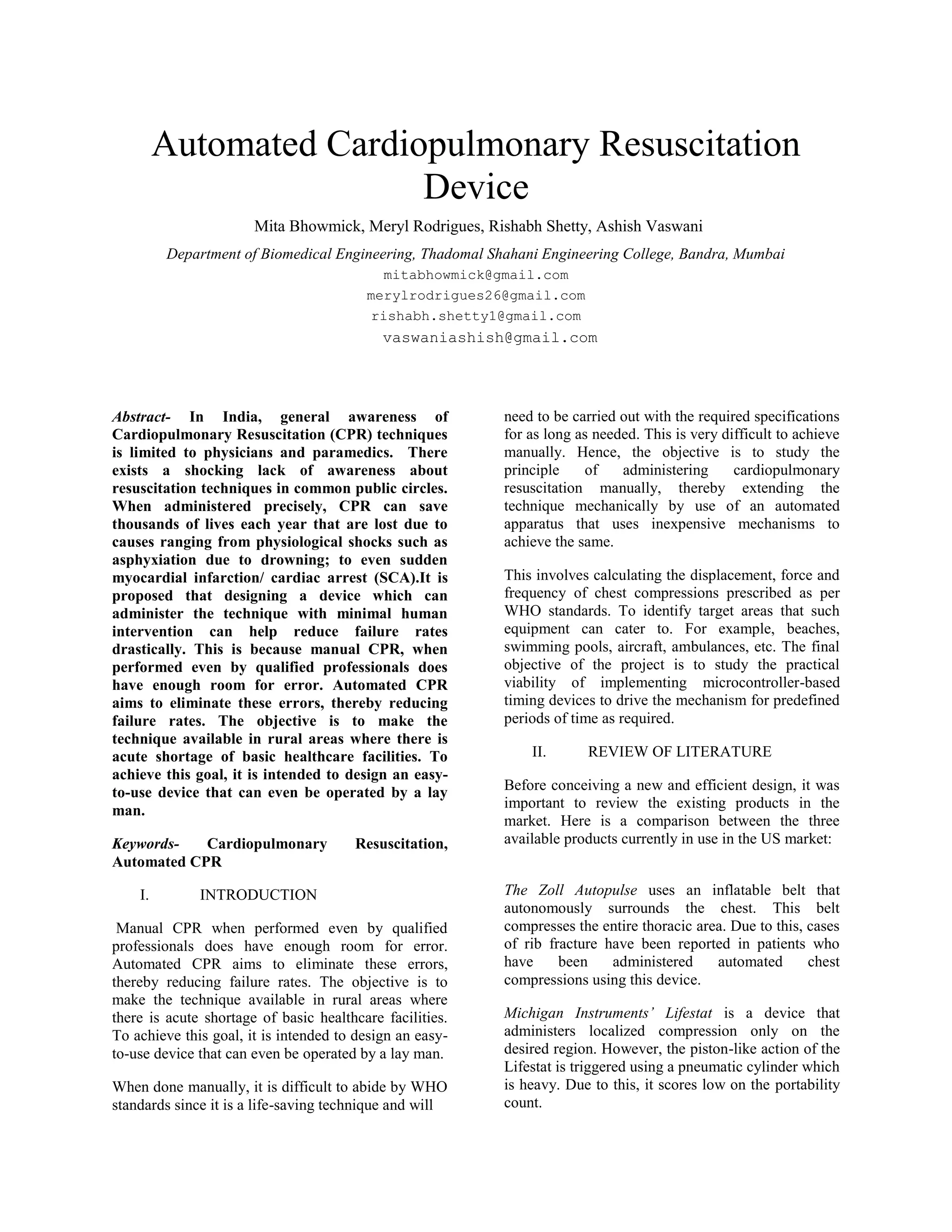 Designing An Automated Cardiopulmonary Resuscitation Device Docx