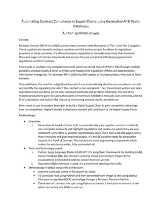 Automated Contract Compliance using RAG based LLM solution-Abstract | PDF