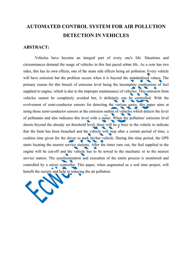 Automated control system for air pollution detection in vehicles | PDF