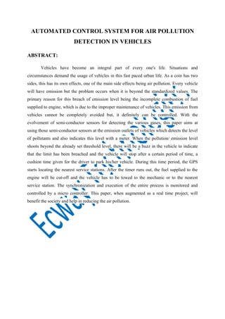 Automated control system for air pollution detection in vehicles | DOC